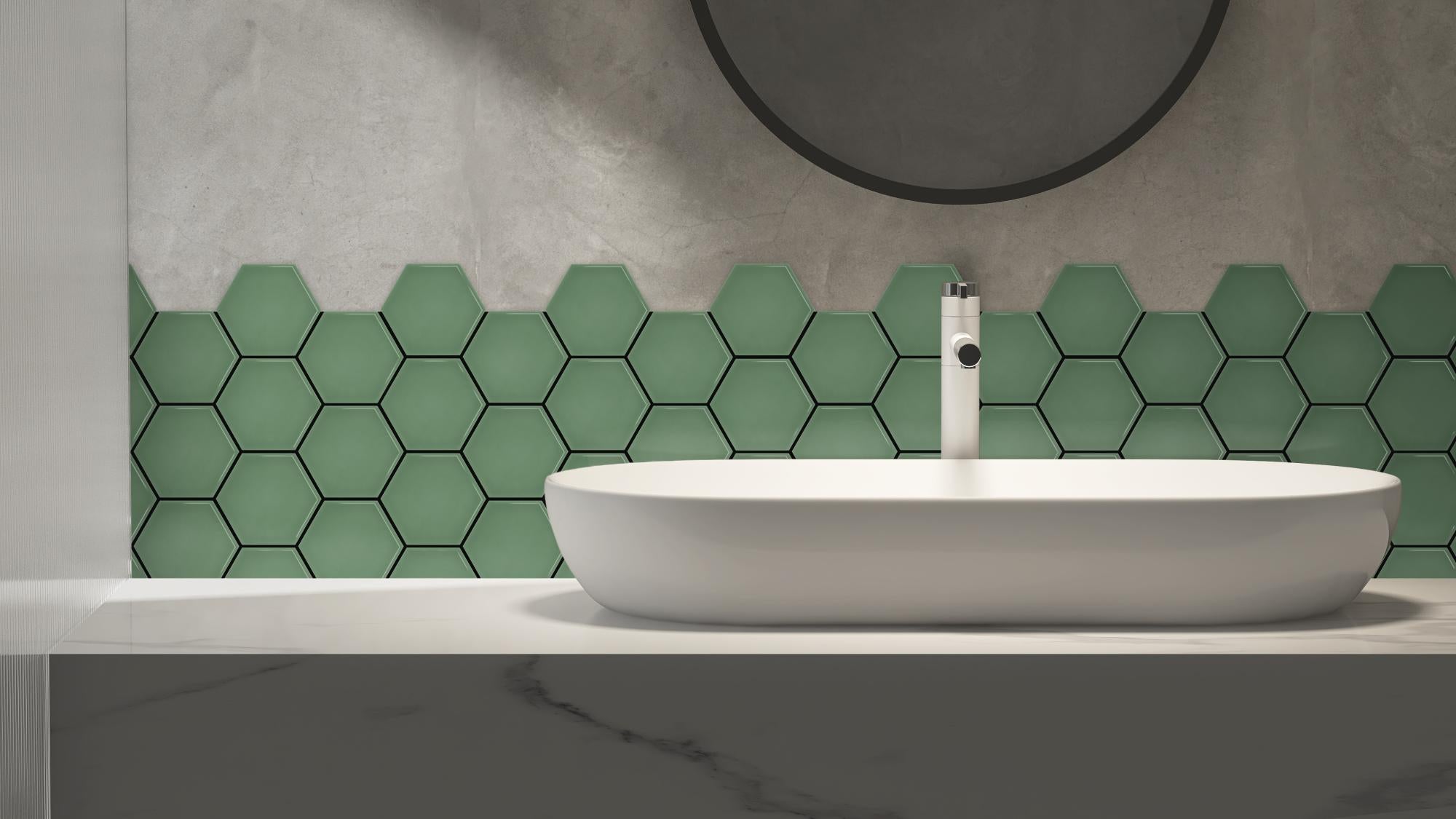 Azulejo De Pared Medida 11 X 12 cm Hexagono Acabado Liso de Color Verde ...