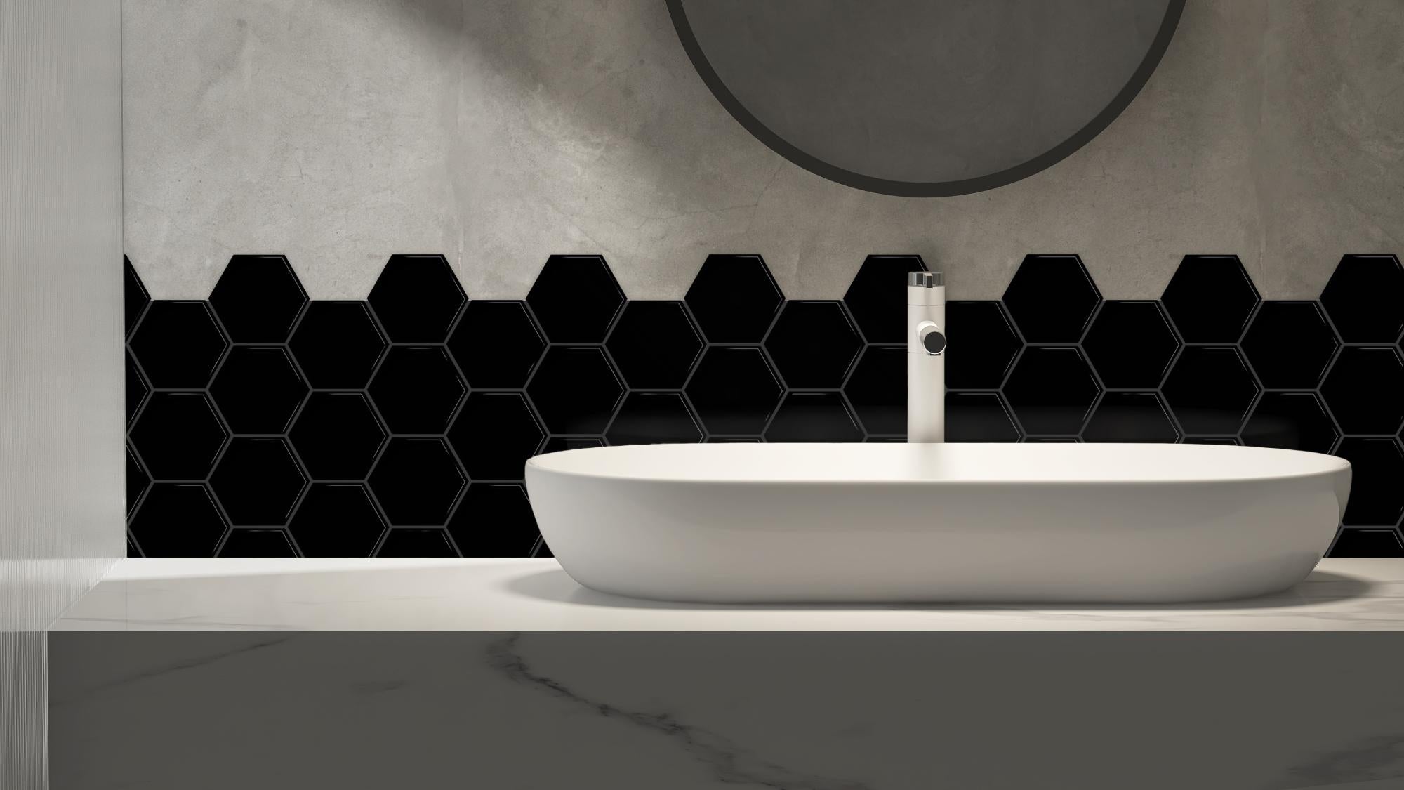 Azulejo De Pared Medida 11 X 12 cm Hexagono Acabado Liso de Color Negro ...