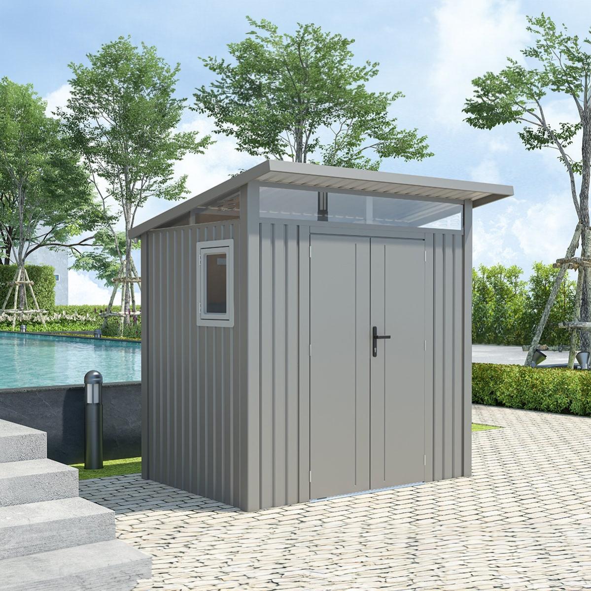 Abri de jardin moderne 3m2 gris alu monopente en acier galvanisé ...