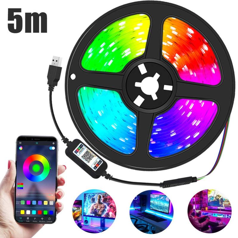 Ruban Led 5m, Led Chambre Multicolore Bande Led 5050 RGB Lumière Led, Bluetooth App pour ...
