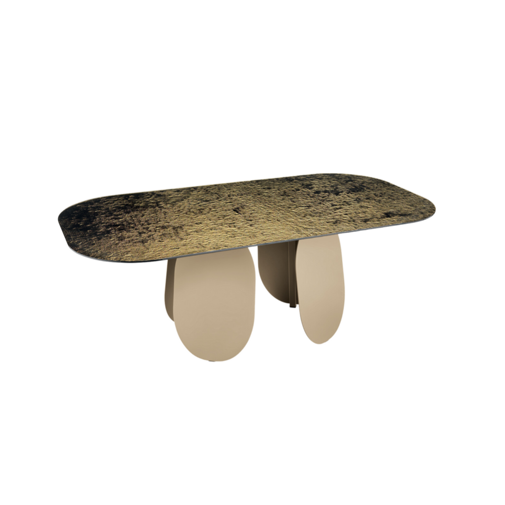 Table fixe en verre martelé beige et marron 240x110 cm 75h | Leroy Merlin