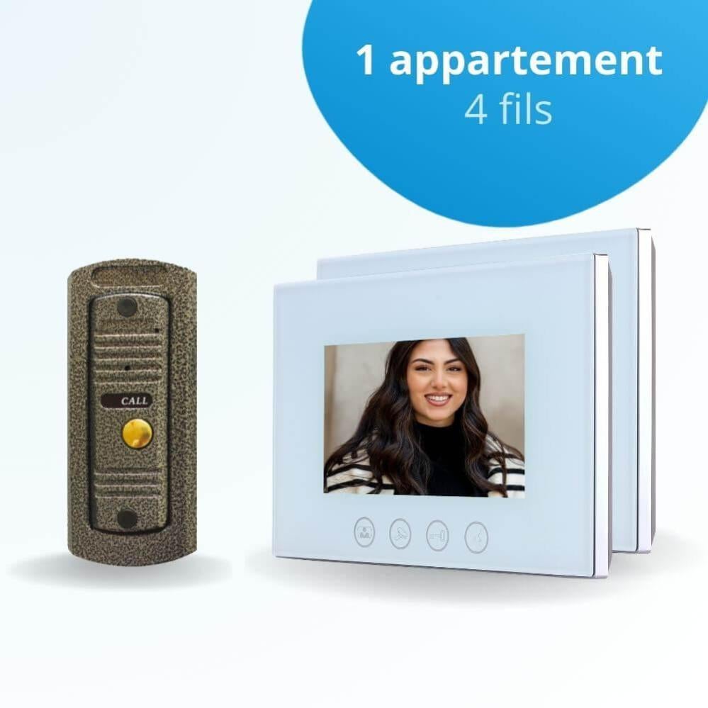 Portier interphone vidéo pino 4 fils - 2 écrans blancs 7" - avec ...