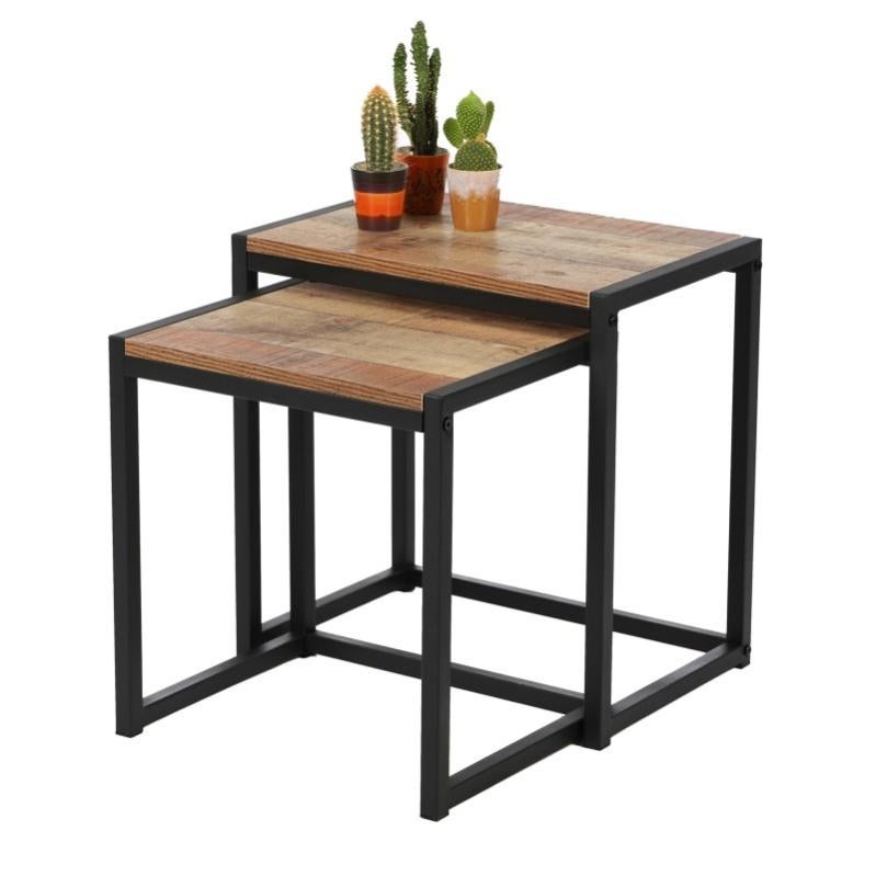 Ensemble de deux tables d'appoint carré style rustique 30x38xH40cm et ...