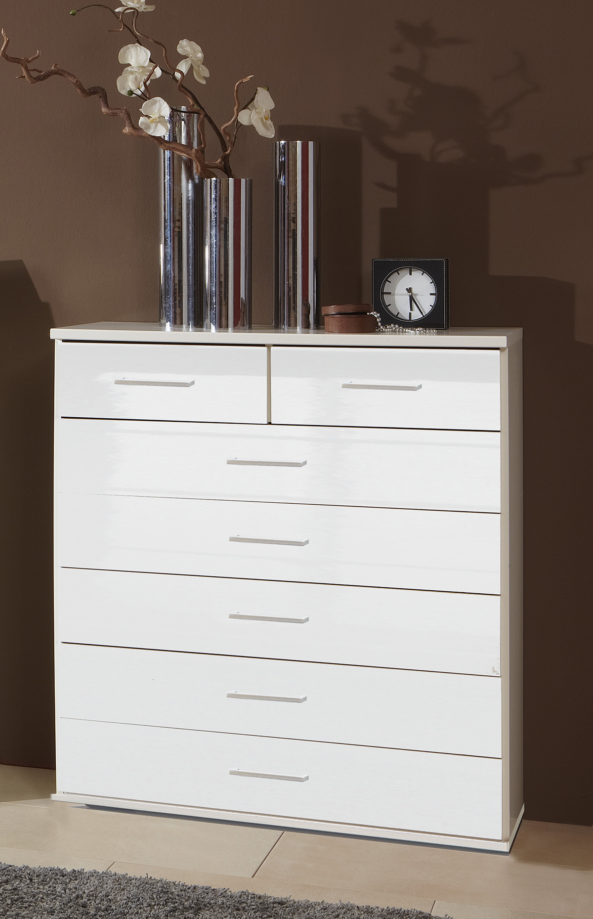 Commode à tiroirs, meuble de rangement coloris blanc cassé, blanc ...