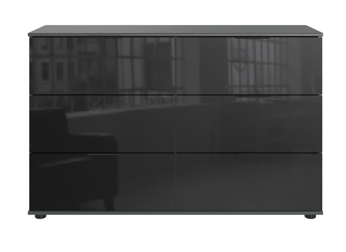 Commode à tiroirs, meuble de rangement coloris Graphite, noir - Longueur 130 x Hauteur 83 x ...