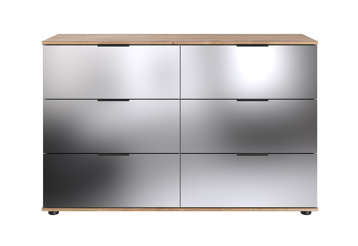 Commode à tiroirs, meuble de rangement coloris Imitation chêne poutre, noir - Longueur 130 x ...