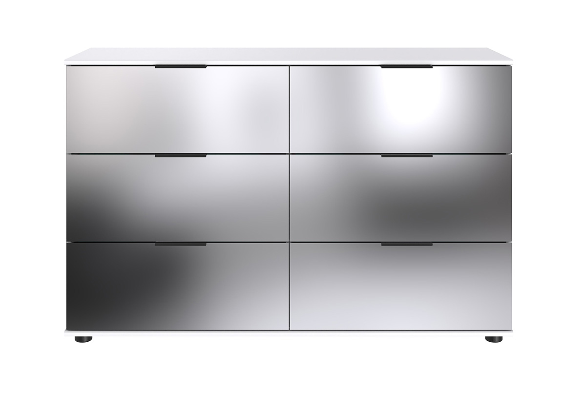 Commode à tiroirs, meuble de rangement coloris Blanc, noir - Longueur 130 x Hauteur 83 x ...