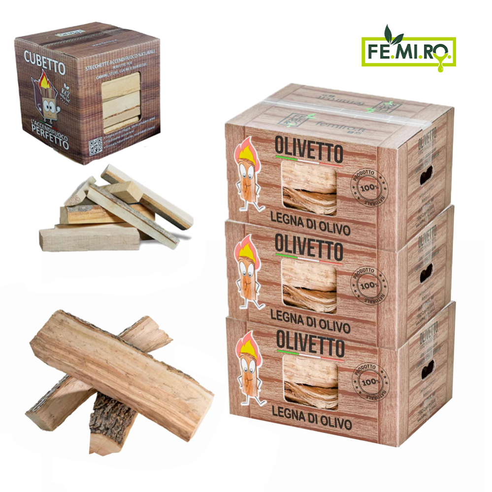 Legna da ardere di olivo + Legnetti accendifuoco (Olivetto + Cubetto) 3 ...