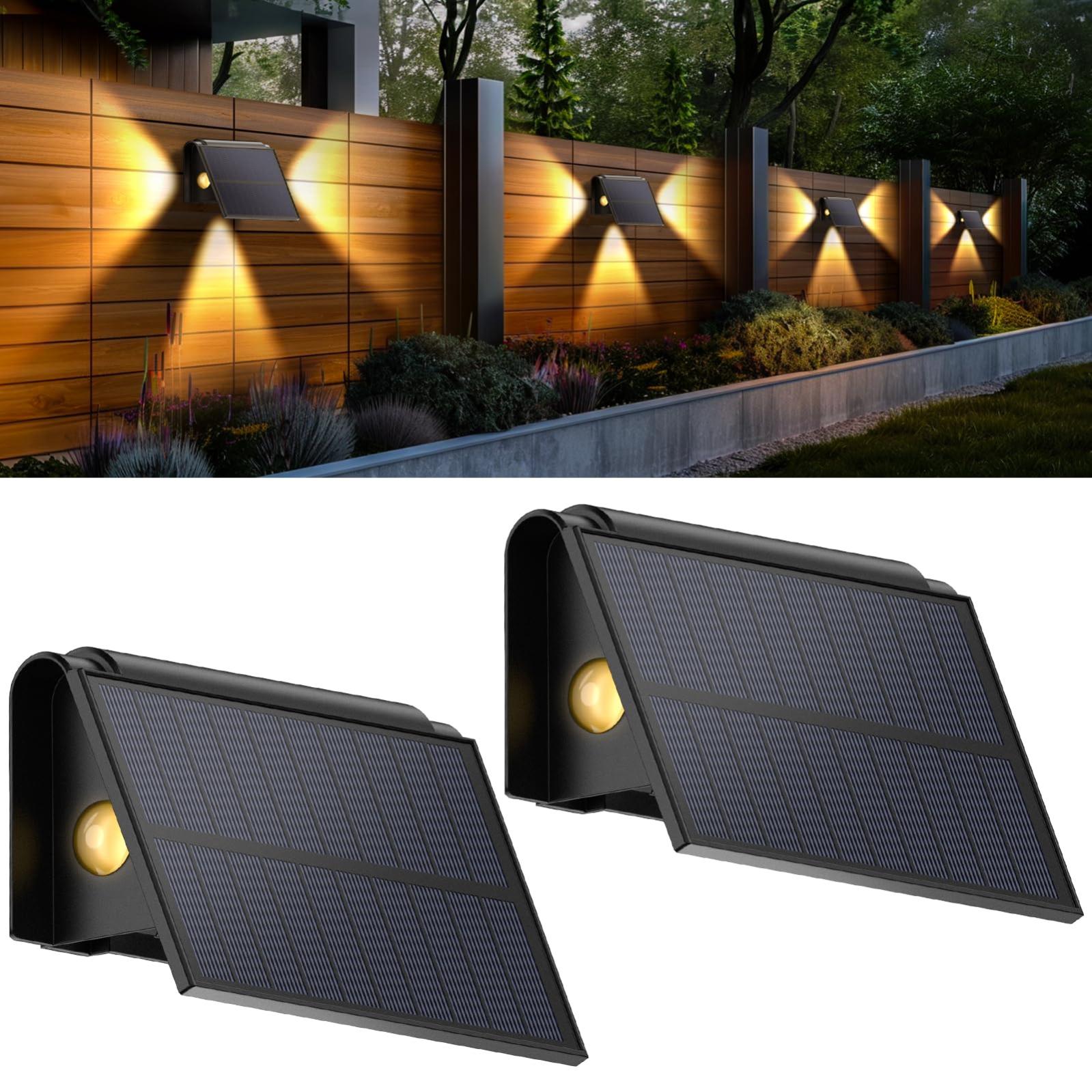 Applique murale solaire d'extérieur, lot de 2 lampes solaires pour l'extérieur, avec 2 niveaux ...