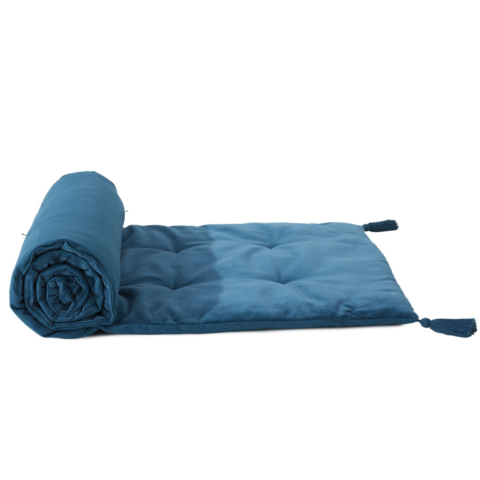 Futon TOMAN 60x180 bleu en coton | Leroy Merlin