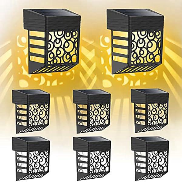 Lot de 8 lampes solaires de clôture, appliques murales extérieures, étanche IP54, lumière ...