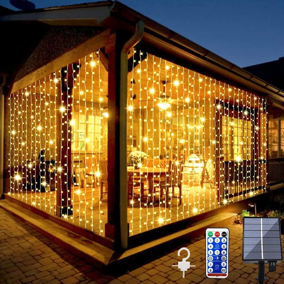 Tenda luminosa solare da esterno, 3 x 2 m Tenda luminosa con 200 LED ...