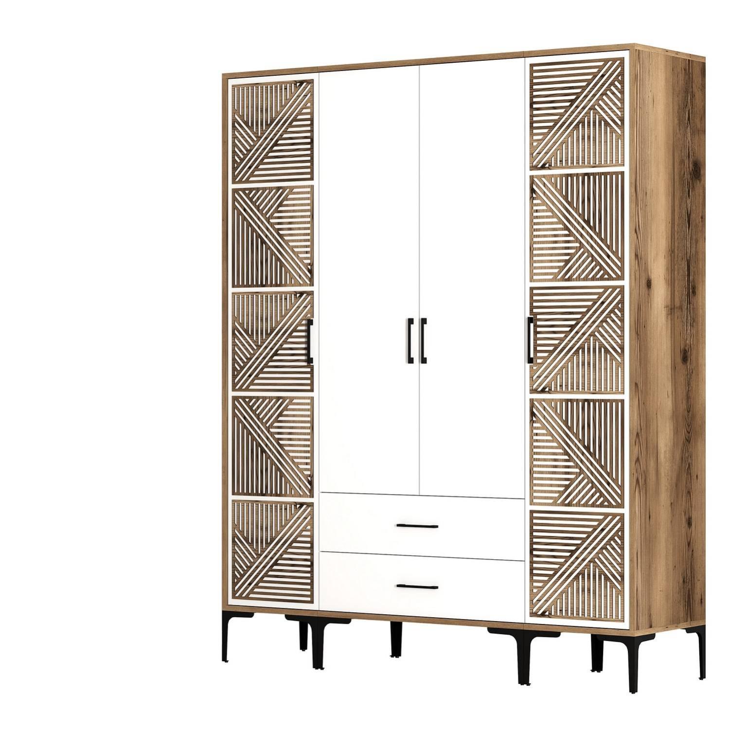 Armoire porte Motif Géométrique avec 2 tiroirs style industriel Akay ...