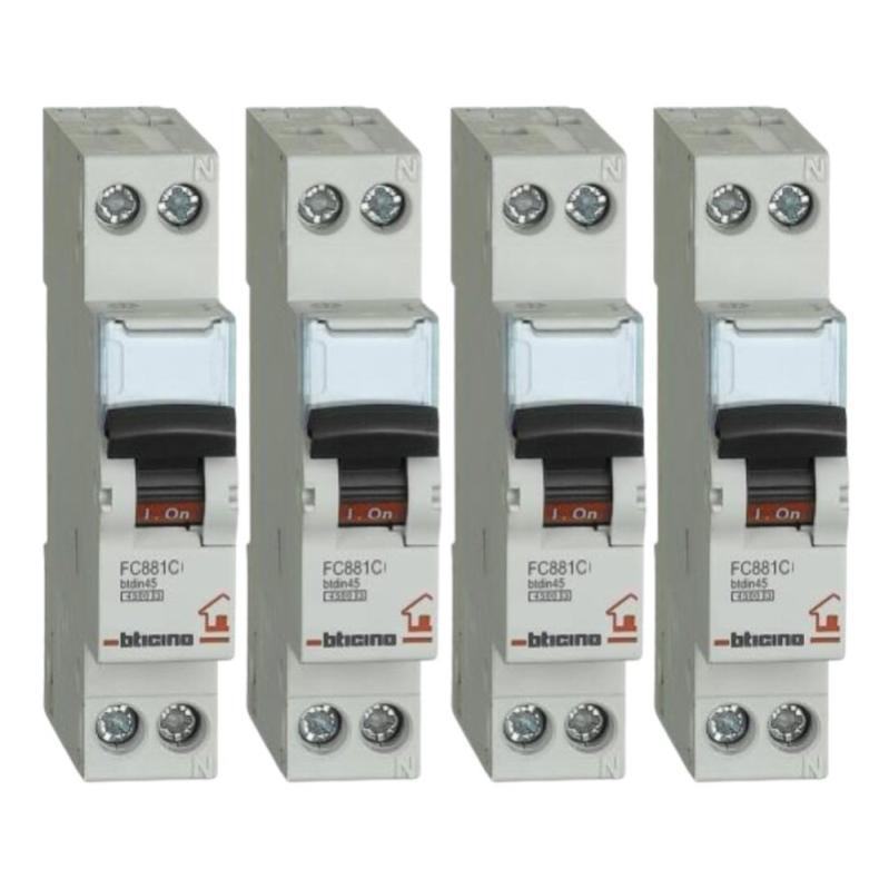 Interruttore magnetotermico 4 pezzi 1 polo + neutro curva c btdin rs ...