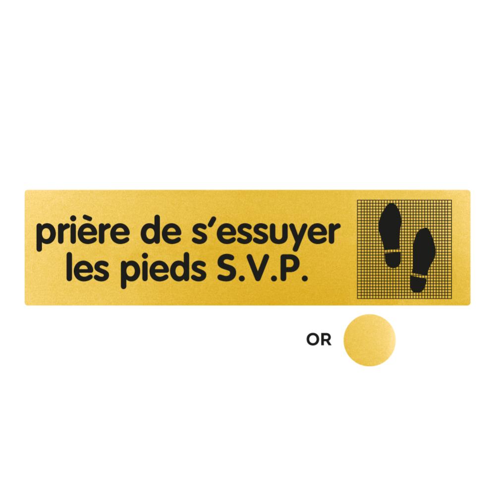 Plaquette Prière de s'essuyer les pieds - Classique or 170x45mm ...