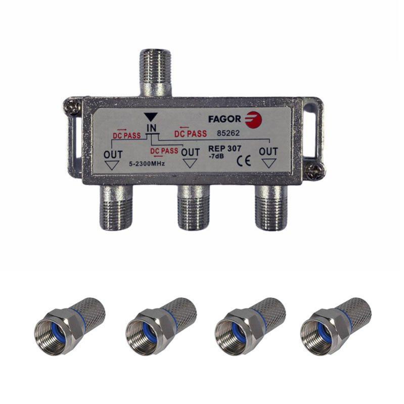 Pack FAGOR Répartiteur Antenne TV ou SAT 1 Entrée 3 sorties 5-2300Mhz ...