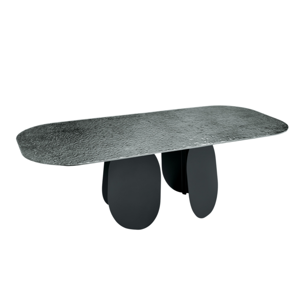 Table à manger fixe moderne "Monroe" avec plateau en verre martelé noir ...