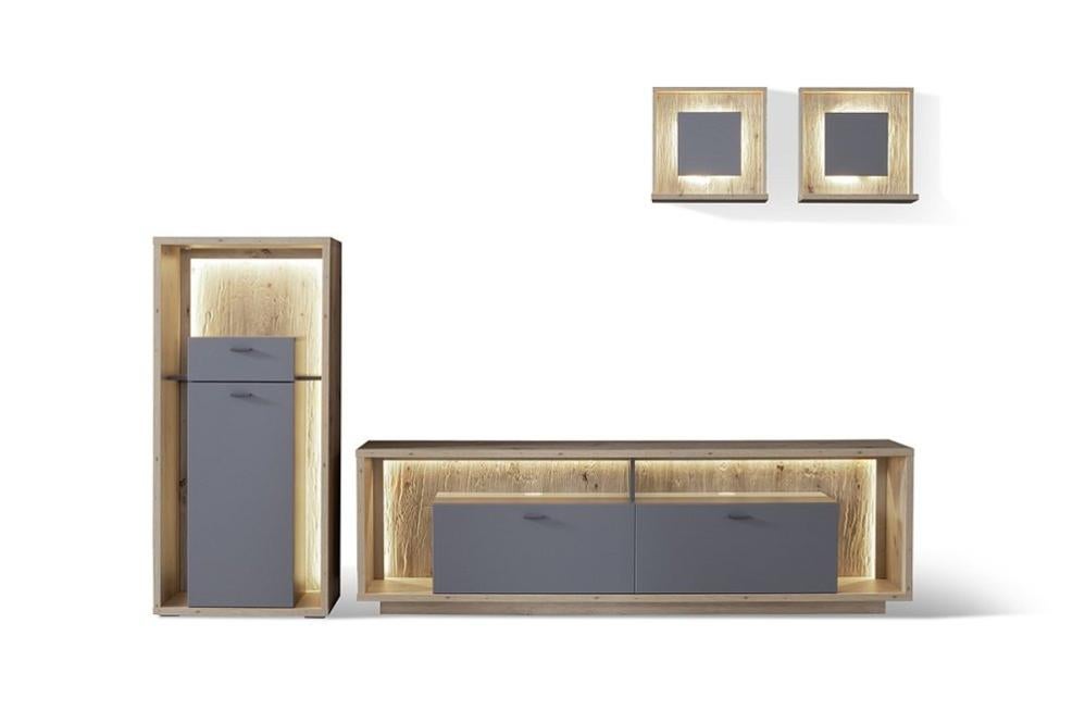 Meuble télé - Commode 66x141cm - étagères murales SOLO Mélamine chêne ...