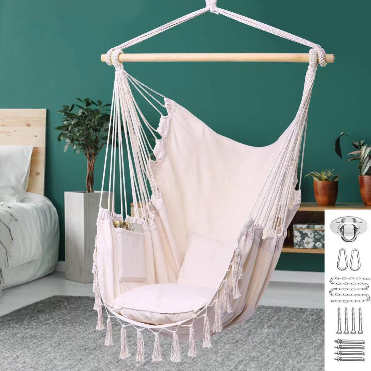 Chaise hamac suspendue en corde, balançoire avec 2 oreillers et Kit de ...