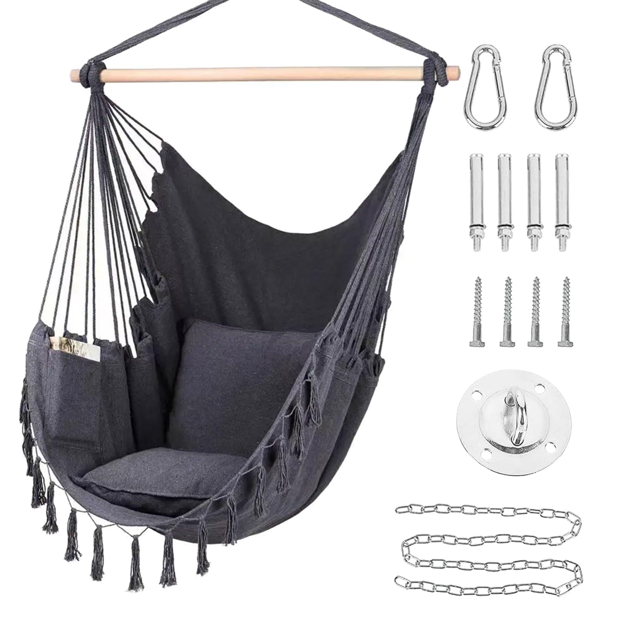 Chaise hamac suspendue en corde, balançoire avec 2 oreillers et Kit de ...
