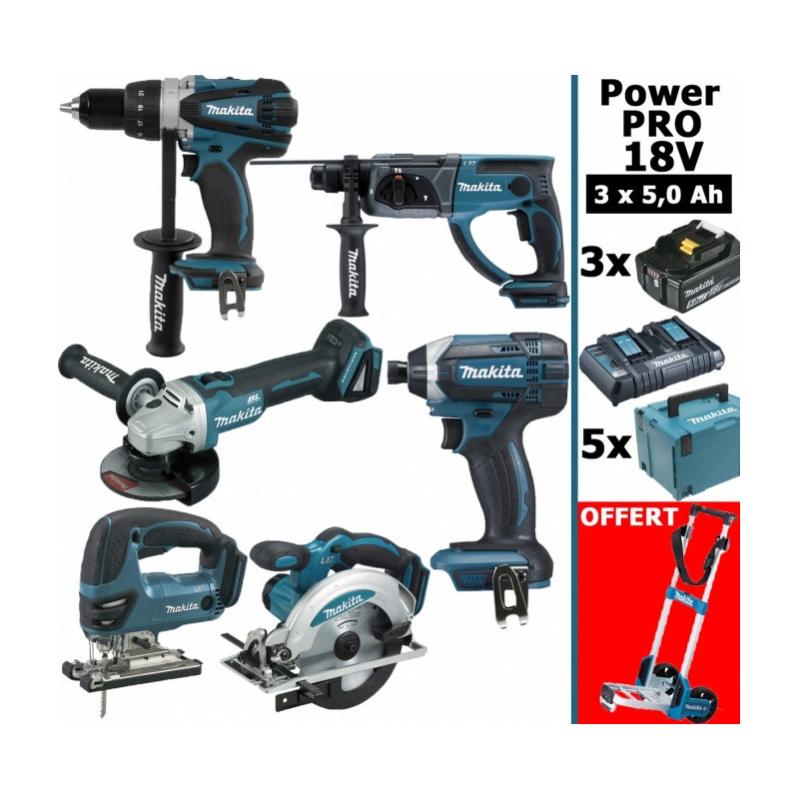 Pack Makita Power PRO 6 outils 18V: DDF458 +DHR202 + DGA504 + DTD152 ...