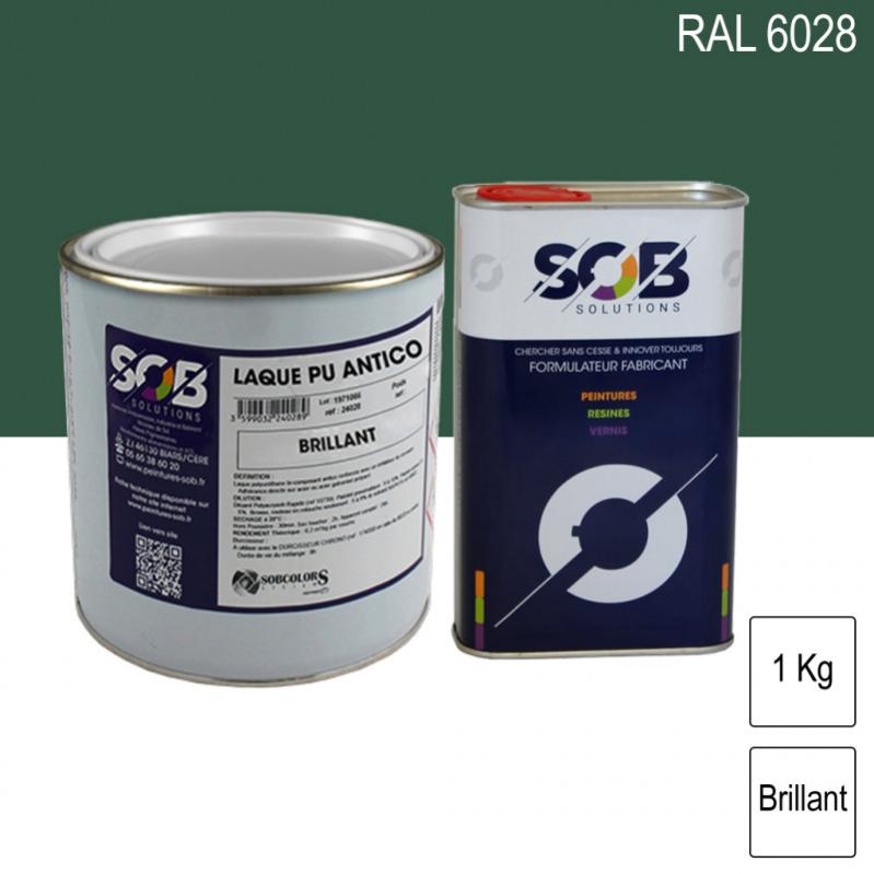 Peinture professionnelle PU ANTICO bi-composant RAL 6028 Vert pin 1Kg ...