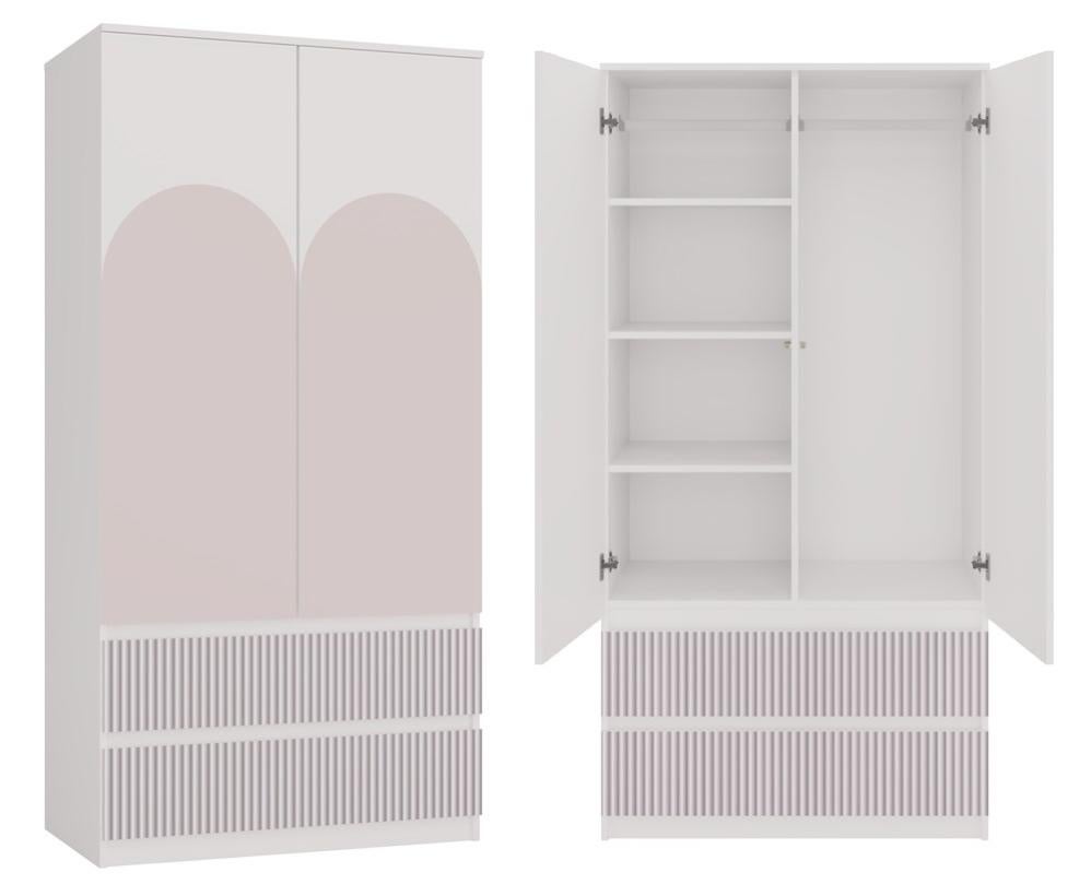 Armadio per bambini: due cassetti, due ante, Colore: bianco con rosa ...