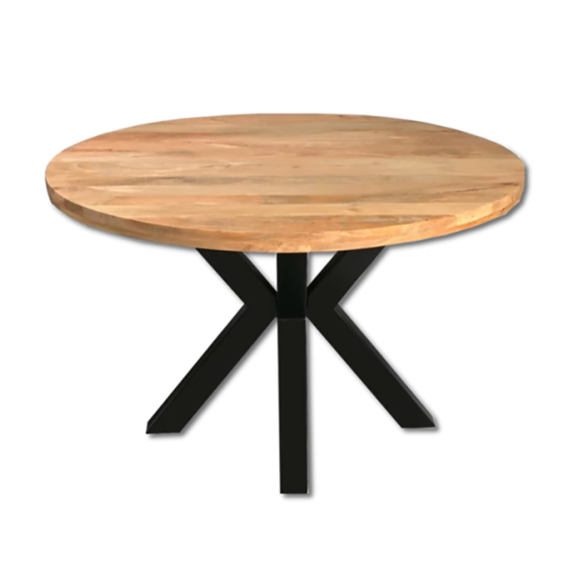 Table à manger ronde 140 cm Dario manguier et métal - Naturel | Leroy ...