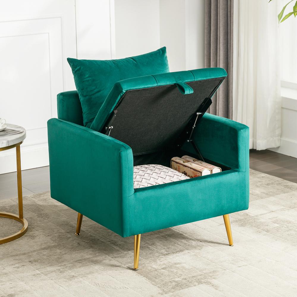 Canapé Chaise avec espace de rangement pieds en métal doré en velours ...