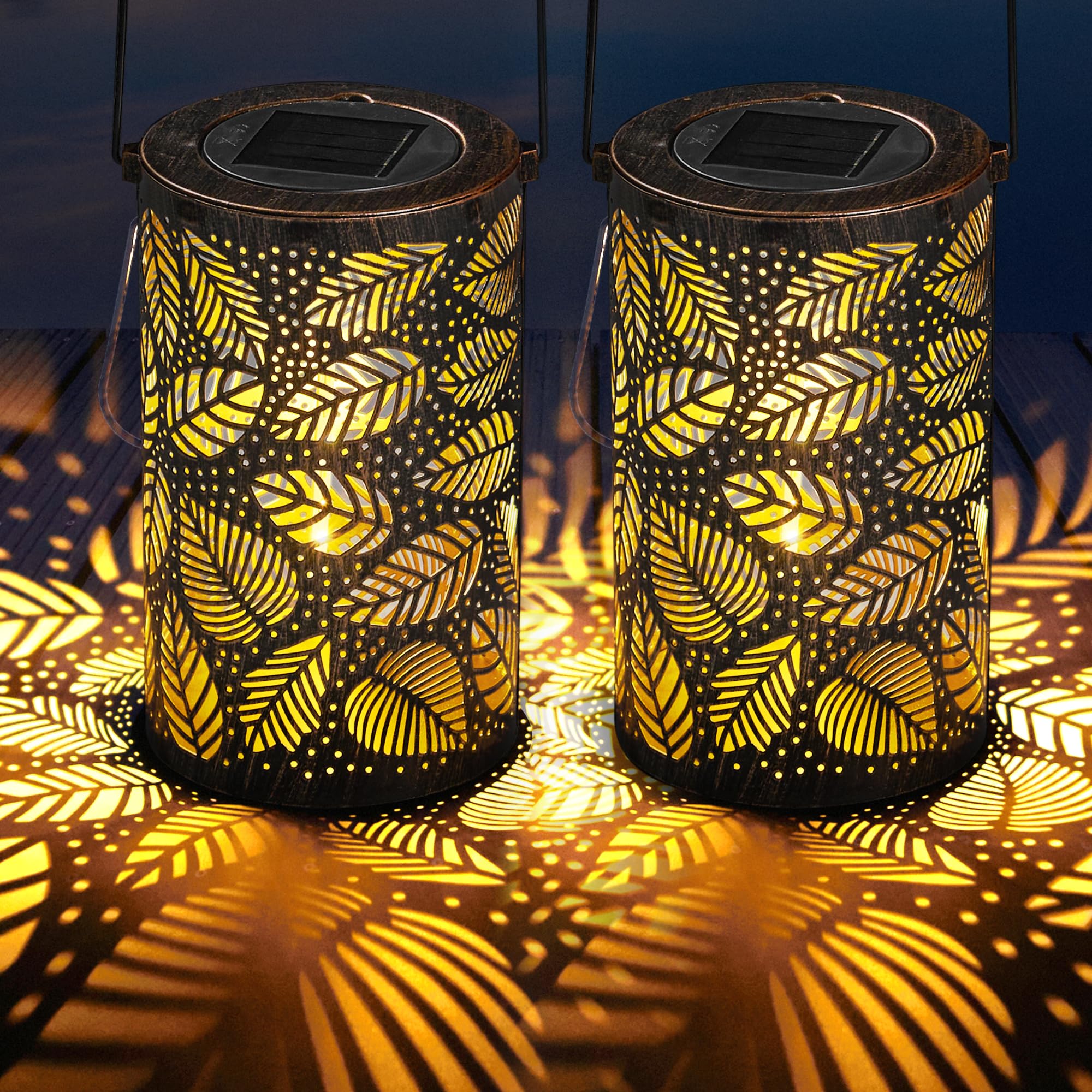 Lot de 2 lanternes solaires suspendues d'extérieur, lanterne décorative en métal évidée à ...