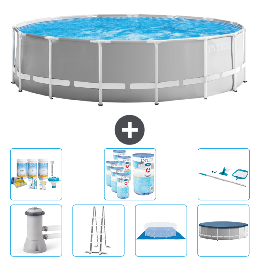 Piscine Intex Round Prism Frame - 457 x 122 cm - Grise - Comprend des ...
