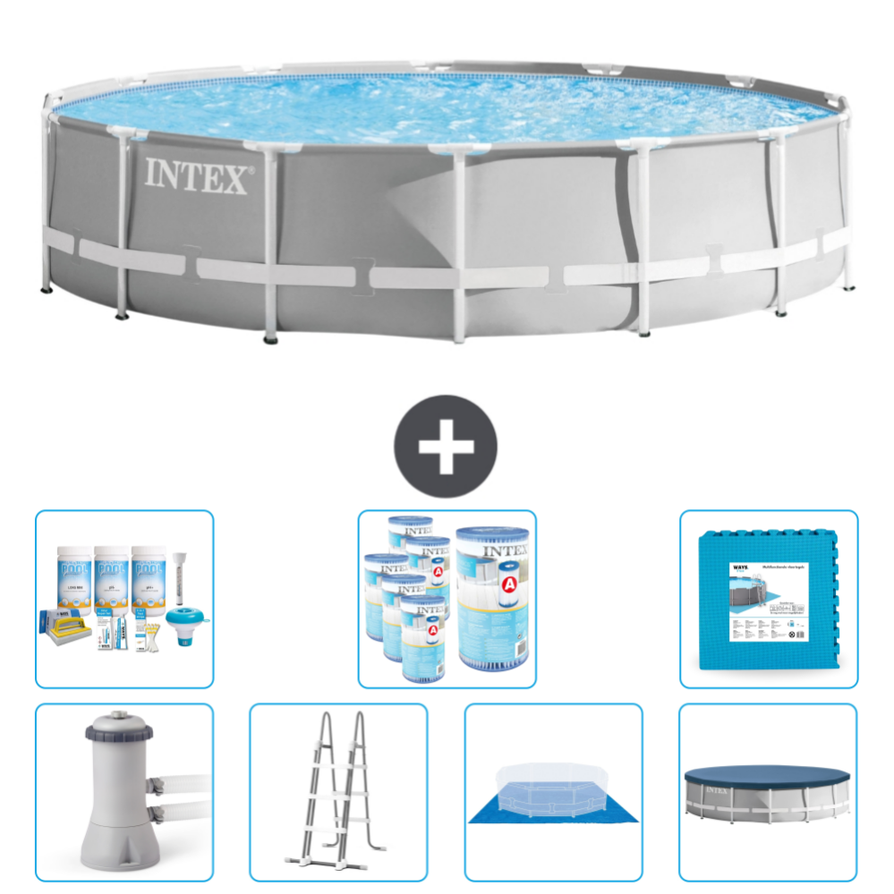 Piscine Intex Round Prism Frame - 427 x 107 cm - Grise - Comprend des ...