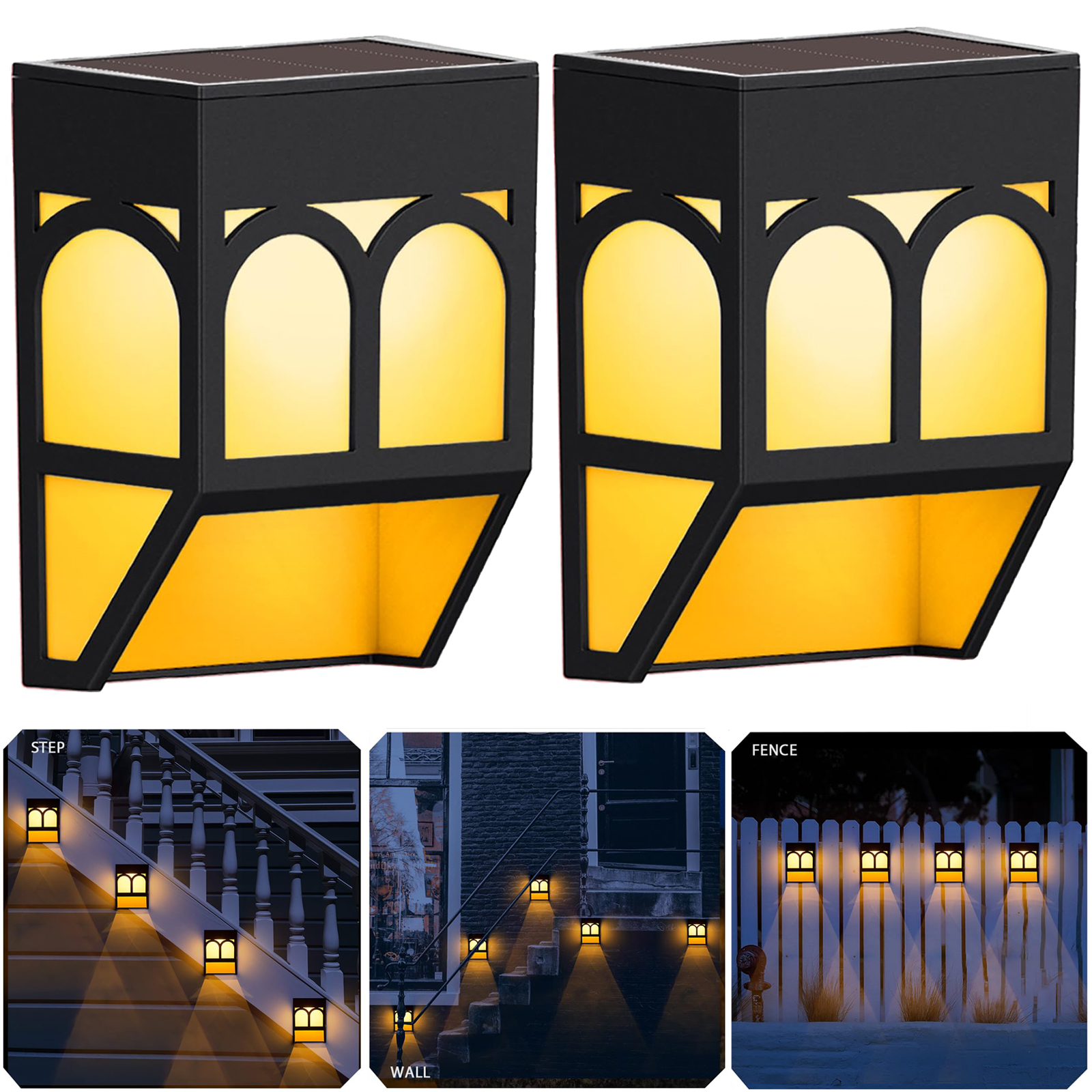 Paquet de 2 lampes solaires d'extérieur, lumières de clôture solaires LED, appliques murales ...