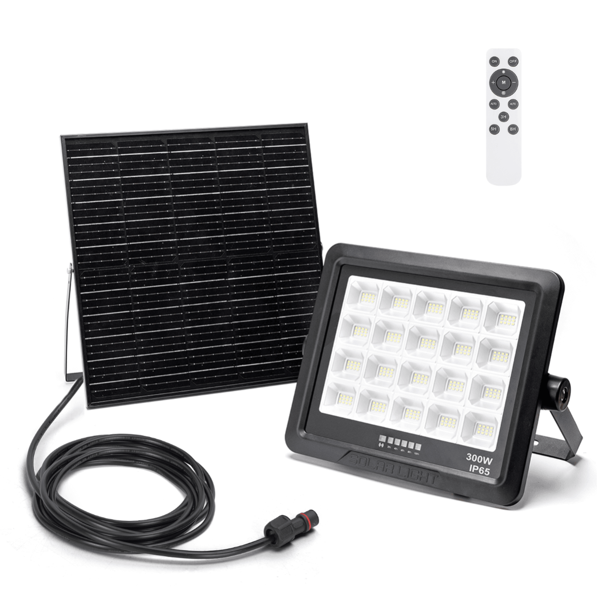 FARO FARETTO SOLARE 300W LED CON PANNELLO CREPUSCOLARE TELECOMANDO IP66 ...