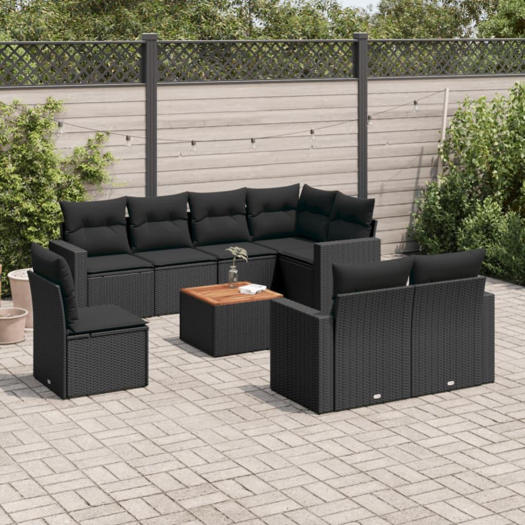 Salon de jardin 9 pcs avec coussins noir résine tressée vidaXL | Leroy ...