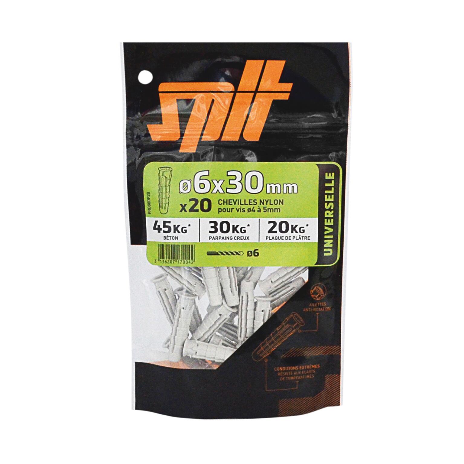 Lot de 20 Cheville multi-matériaux SPIT, Ø6 x L.30 mm | Leroy Merlin