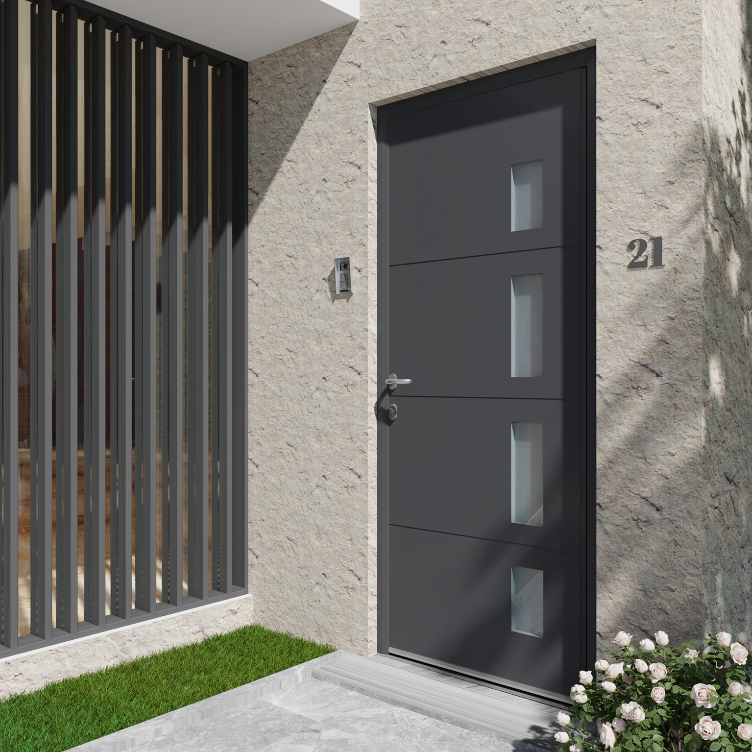 Porte d'entrée Alu Austin 2 Essentiel H.215 x l.90 cm gris anthr., p ...
