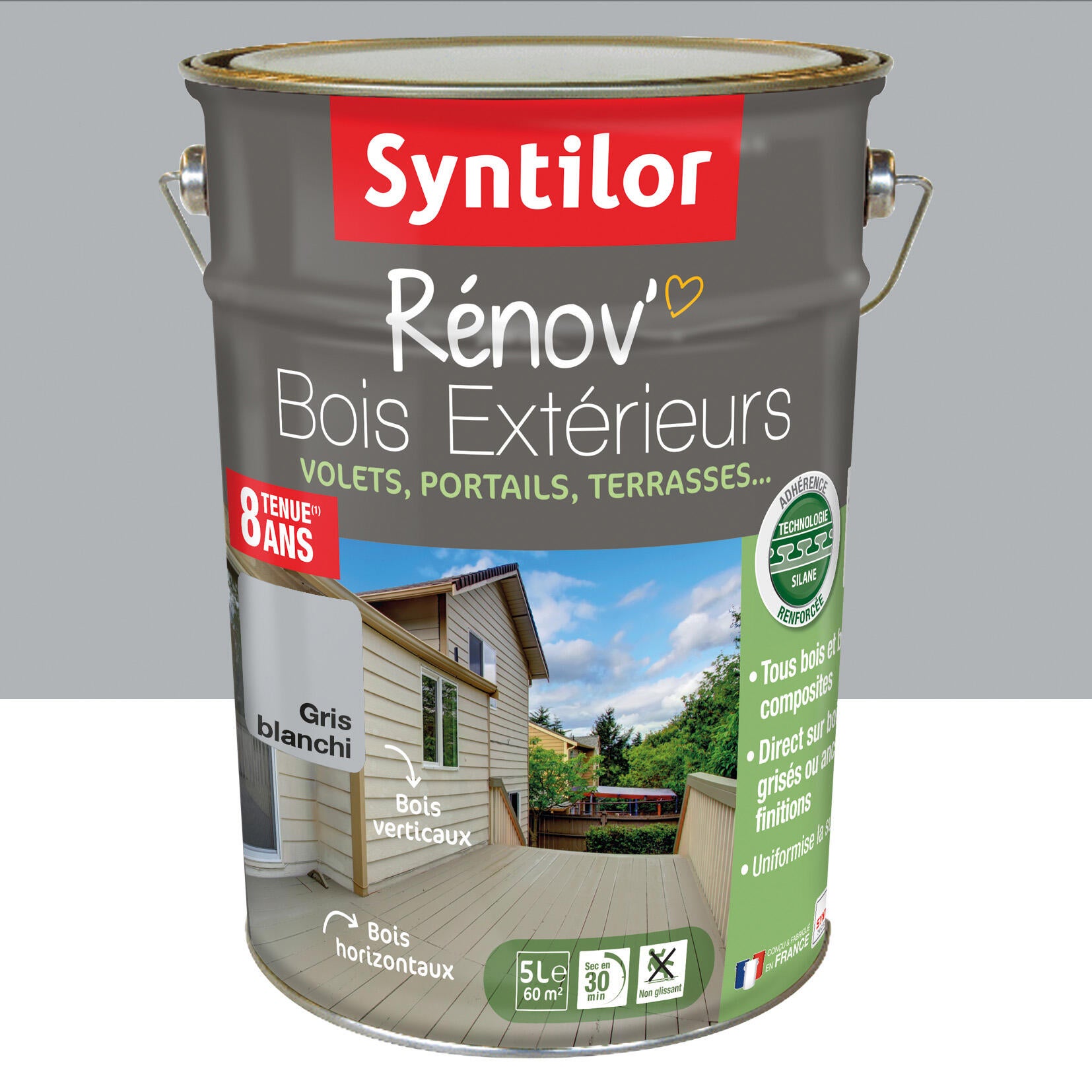 Lasure SYNTILOR Renov bois 8 ans gris blanchi mat 5 l | Leroy Merlin