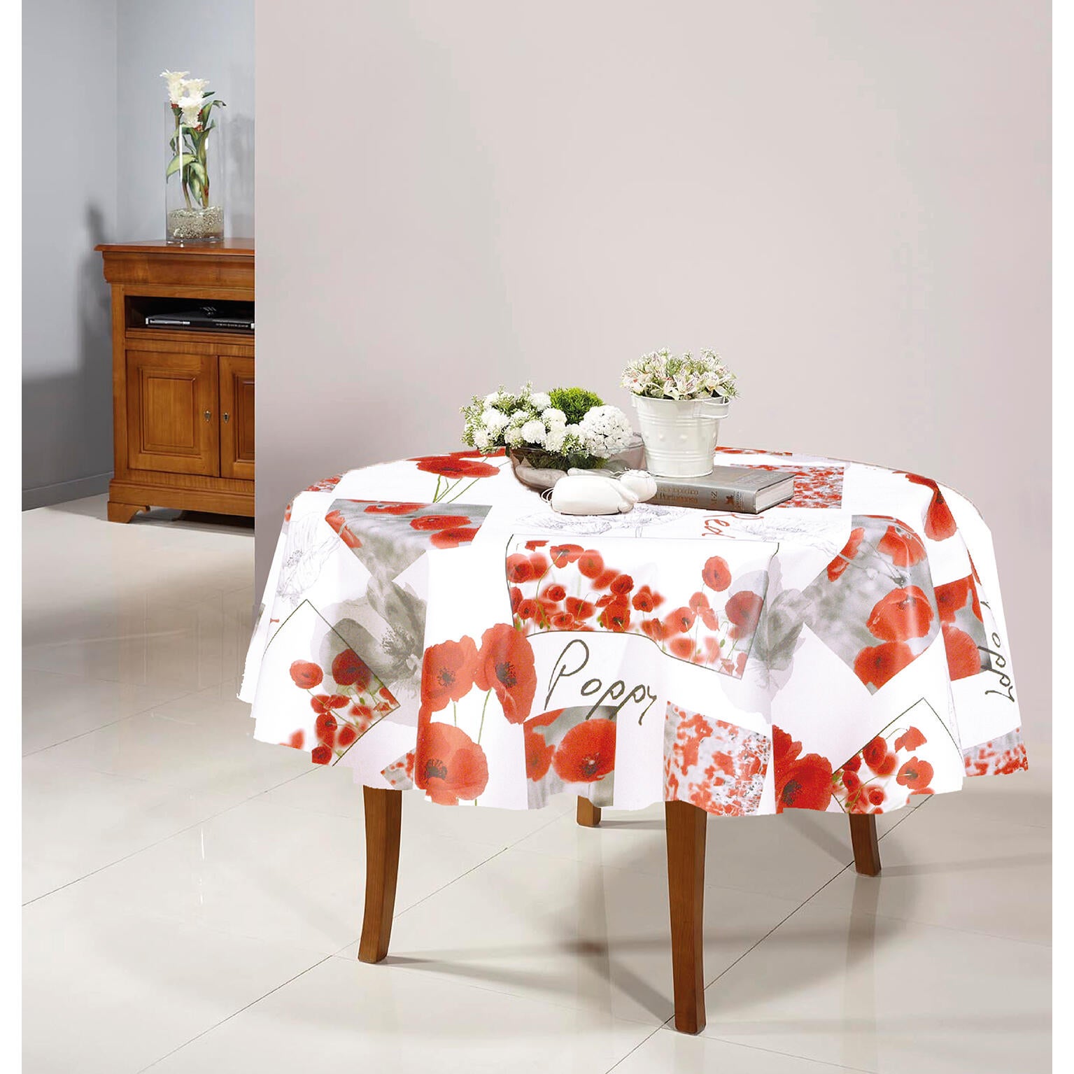 Toile cirée rond pvc antitâche rouge Poppy | Leroy Merlin