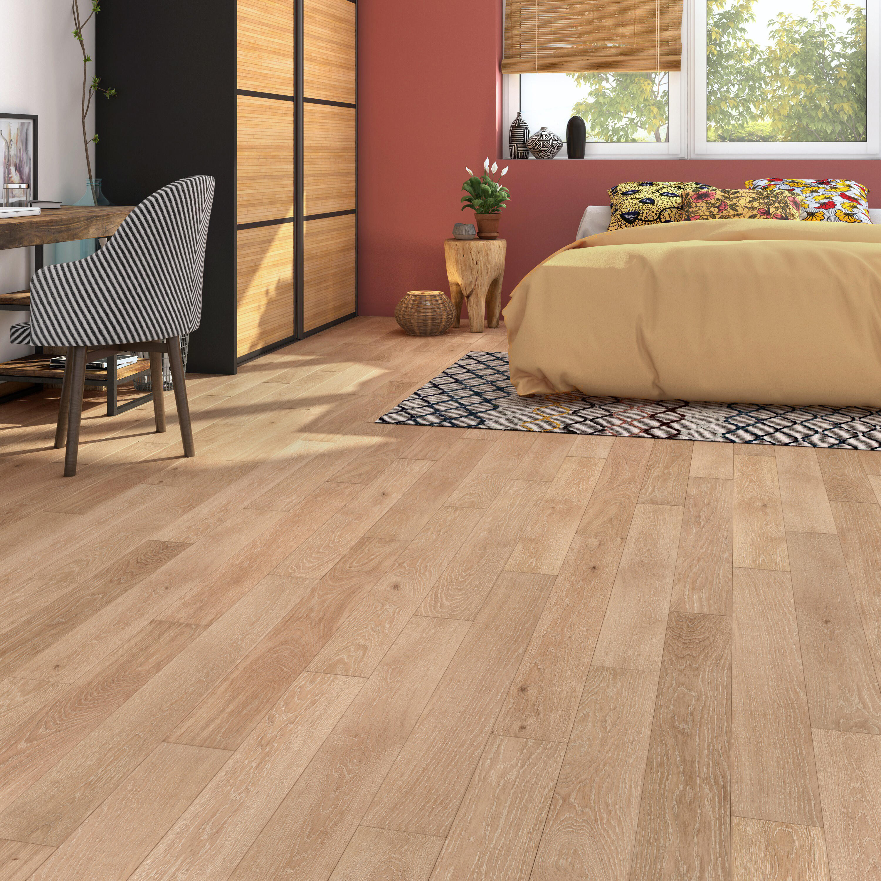 Parquet contrecollé forte chêne cérusé blanc vitrifié M BARLINEK, l.13 ...