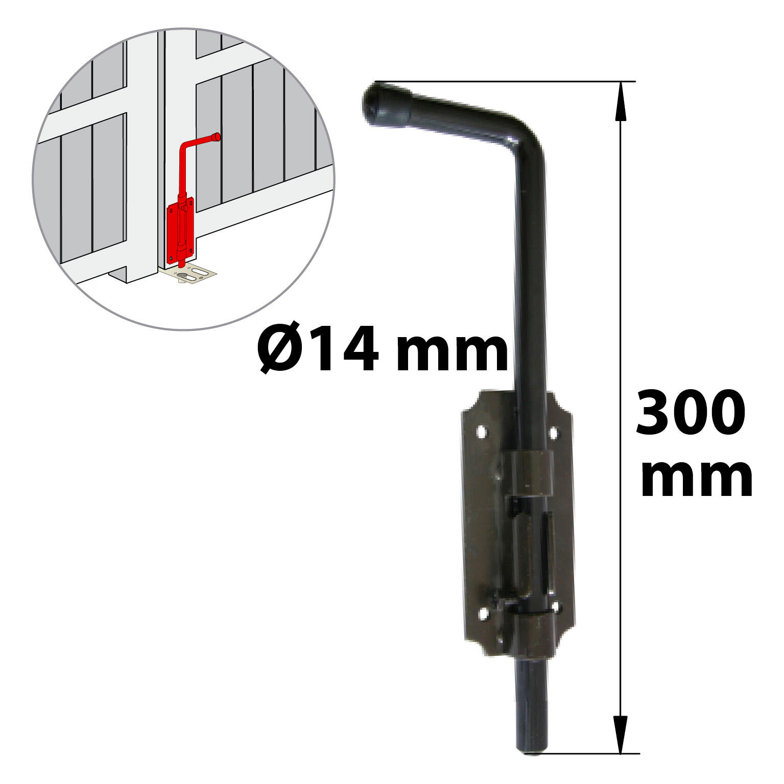 Verrou à tige cadenassable en acier noir, ⌀14 mm H.316 x L.60 x P.25 mm ...