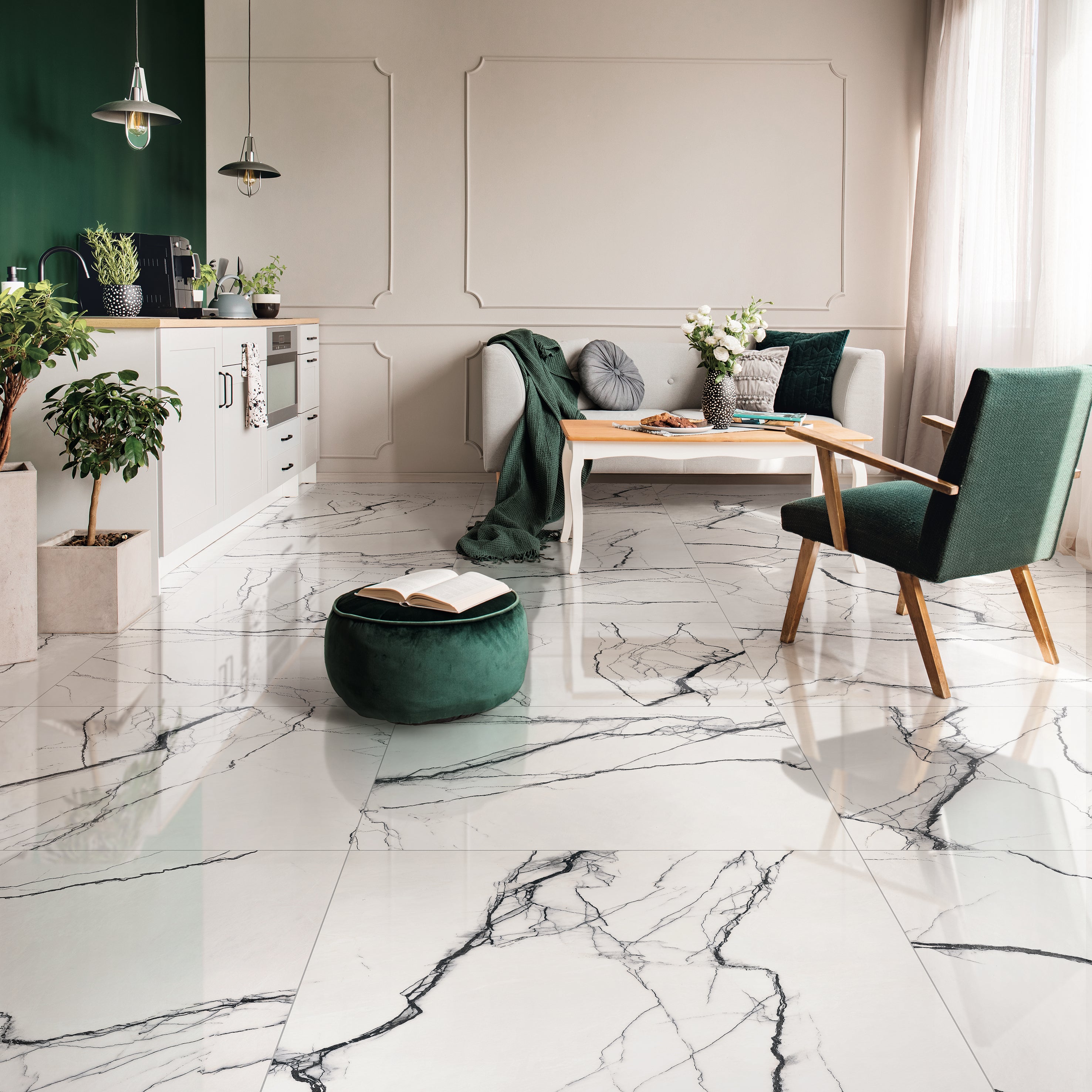 Carrelage sol / mur effet marbre blanc Rimini l.80 x L.80 cm CERIM ...