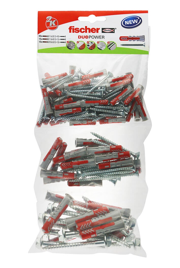 Lot de 130 Cheville pour tout type de mur duopower Fixtainer DuoPower 6 ...