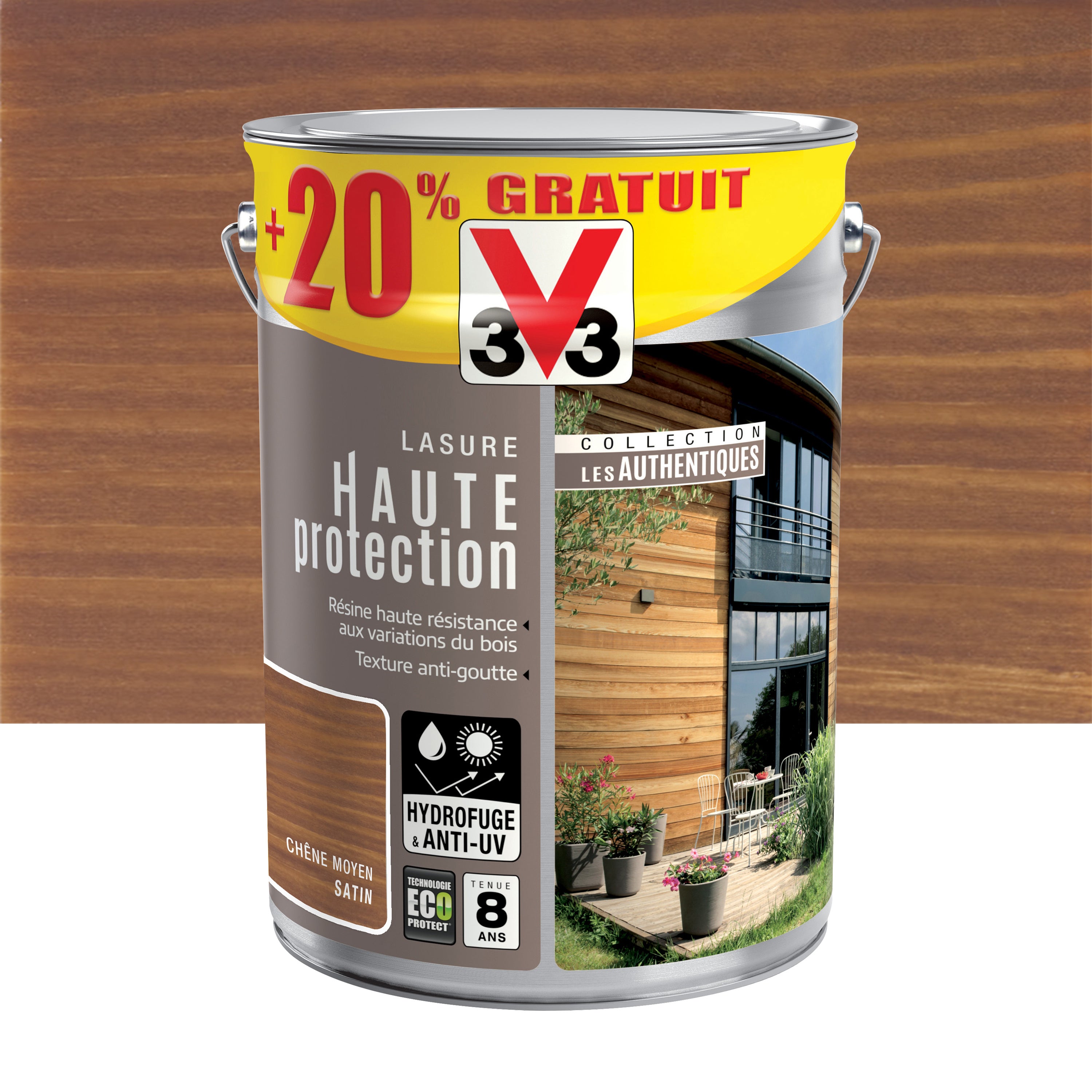 Lasure V33 Hp les authentiques 8 ans chêne moyen satiné 5L+20% gratuit ...