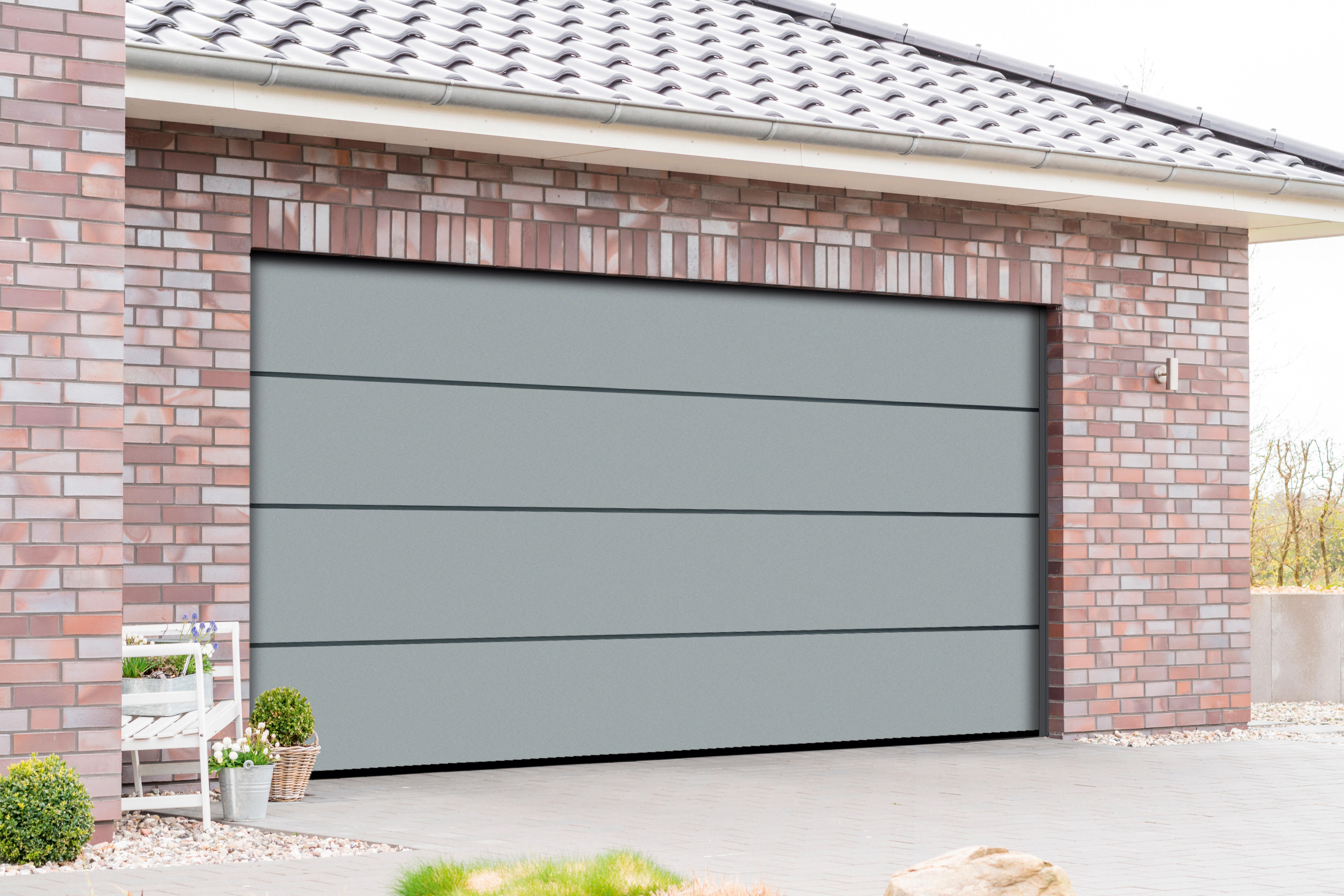Porte de garage sectionnelle motorisée PREMIUM 200x240 gris 7040 lisse ...