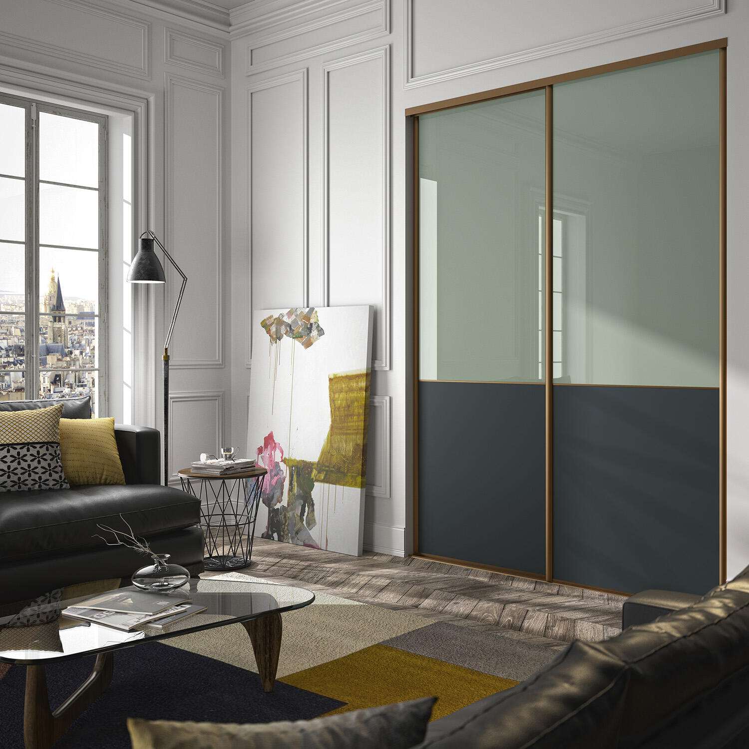Porte de placard coulissante sur-mesure OPTIMUM Verre laqué vert et ...