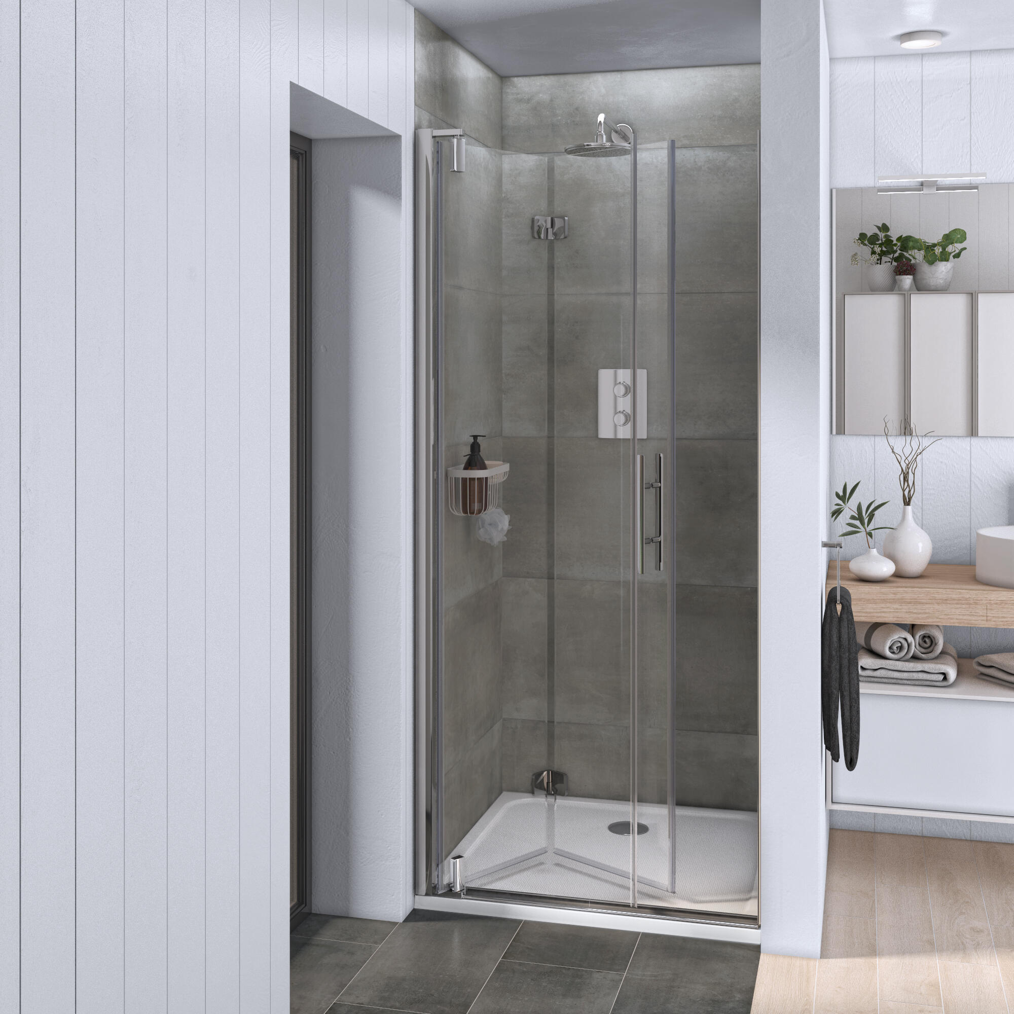 Douche receveur easy blanc 90X90 cm paroi Adena sérigraphié aluminium ...