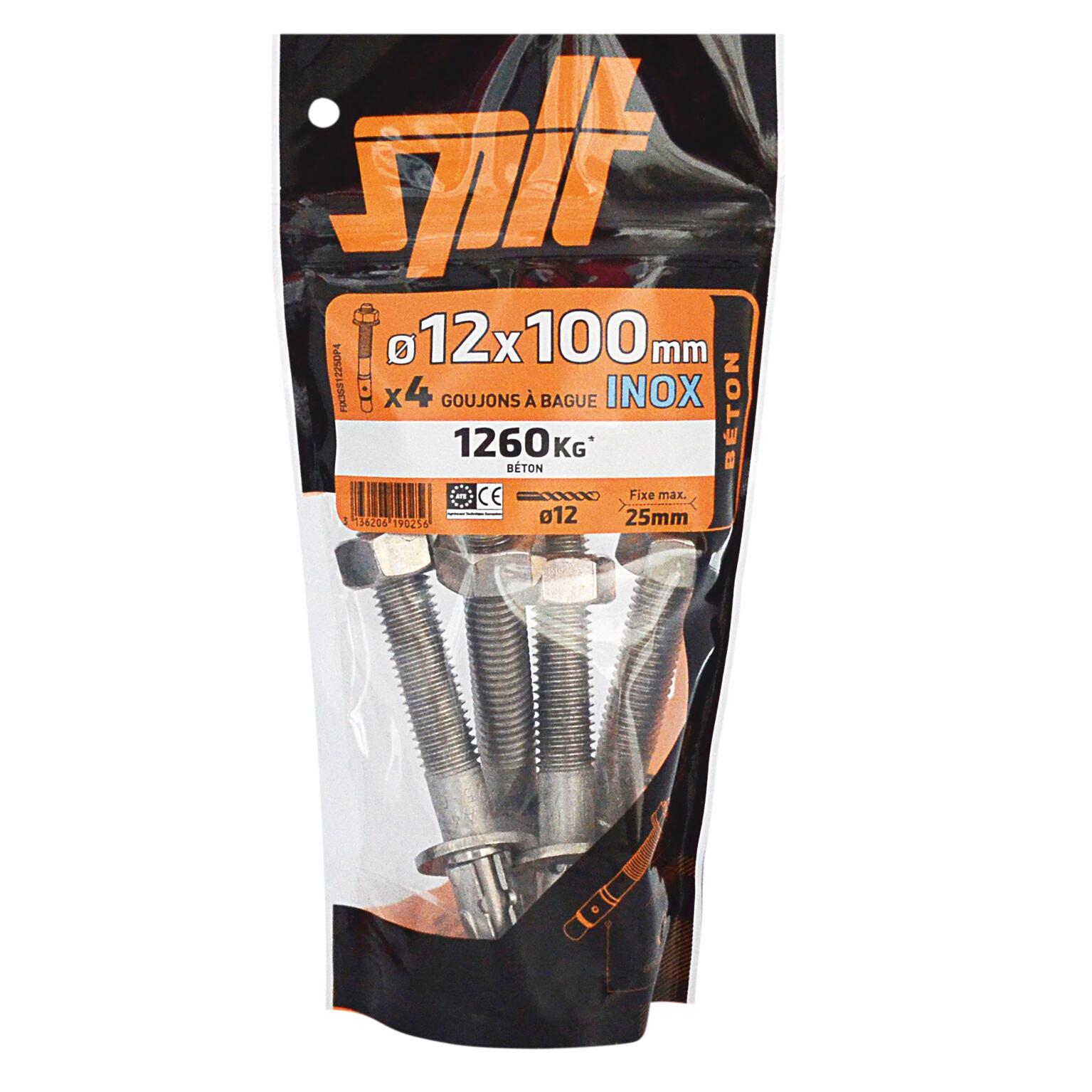 4 goujons à bague inox SPIT, Diam.12 x L.100 mm | Leroy Merlin