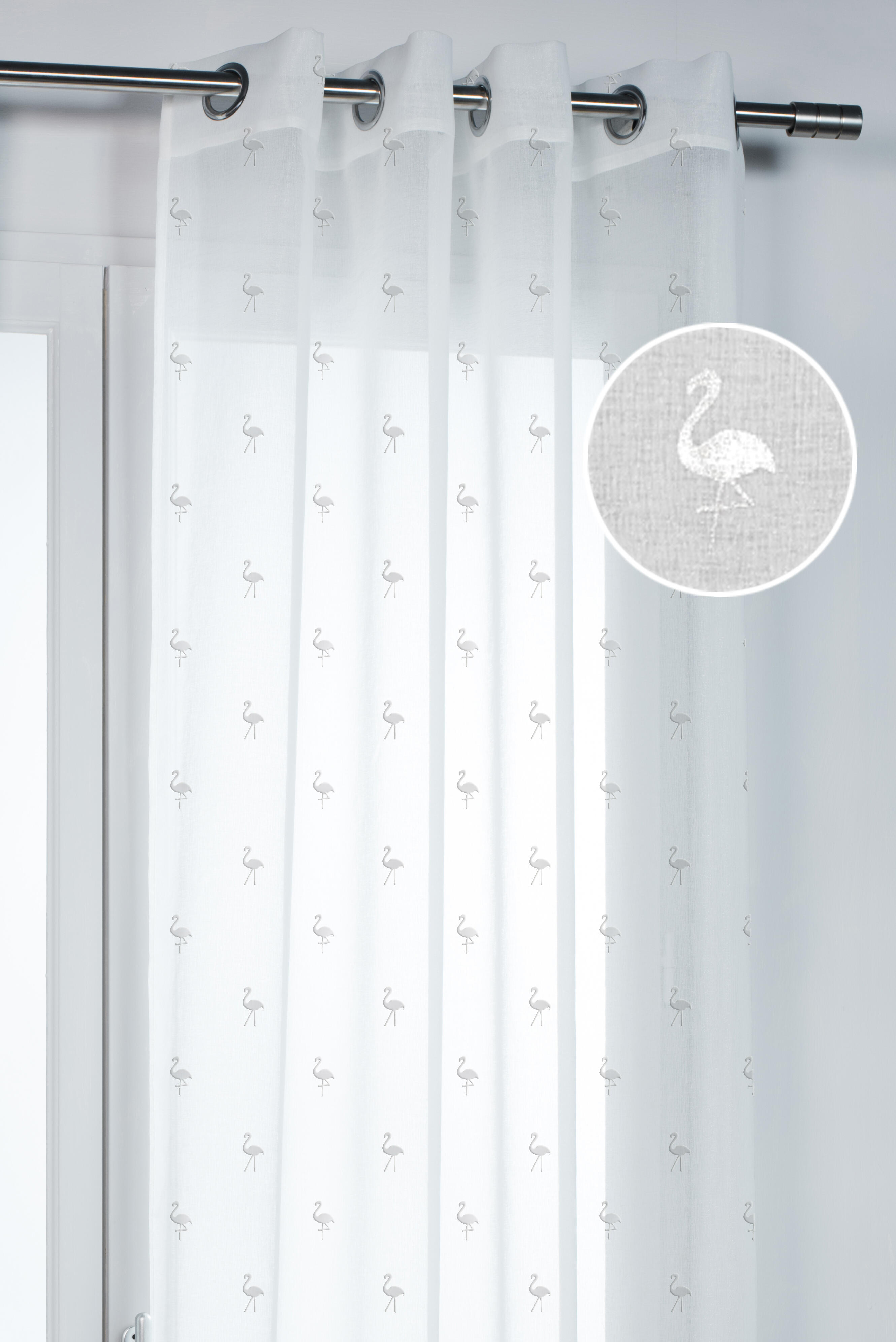 Voilage tamisant, Flamant, gris H.260 x l.140 cm | Leroy Merlin