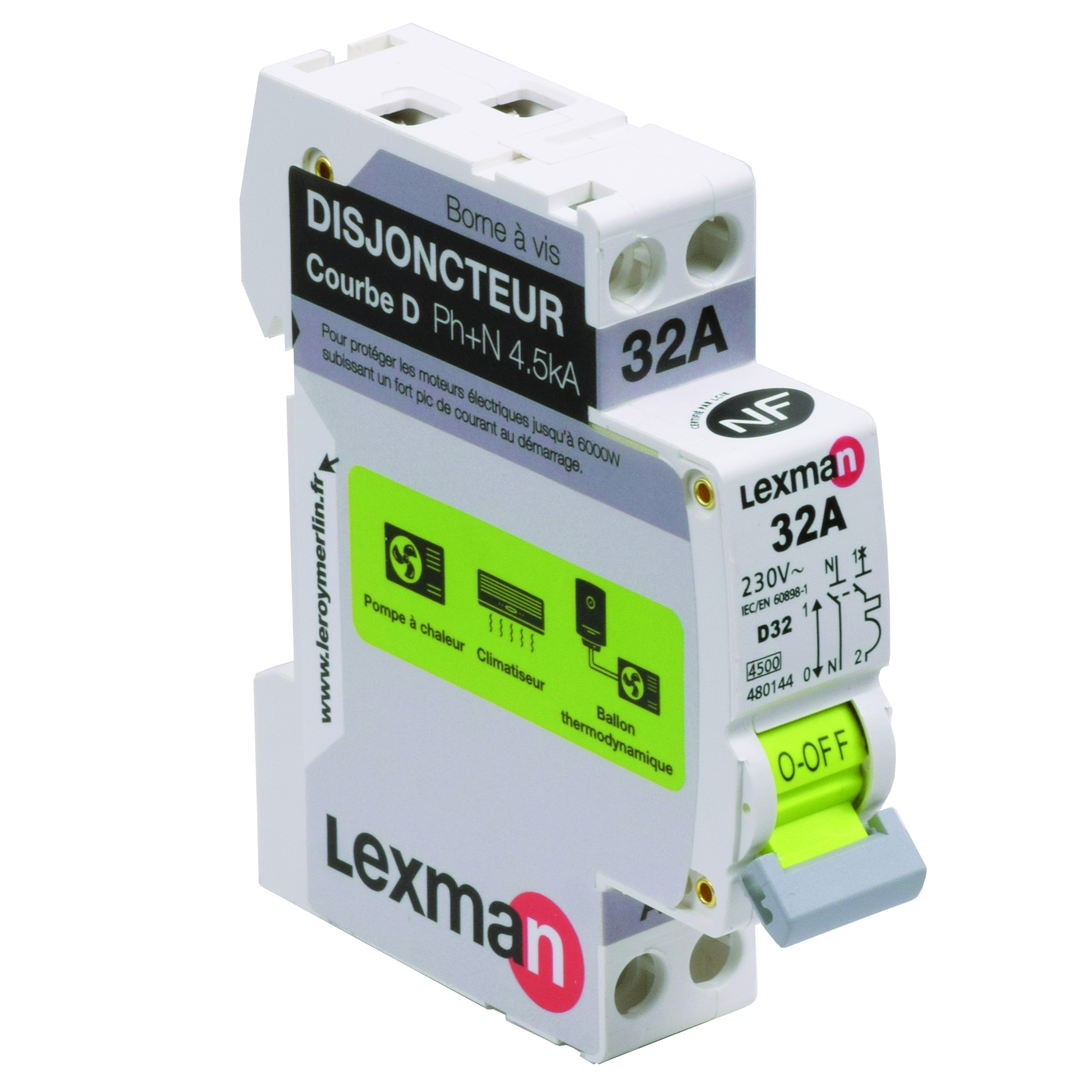 Disjoncteur phase + neutre LEXMAN 32 A | Leroy Merlin